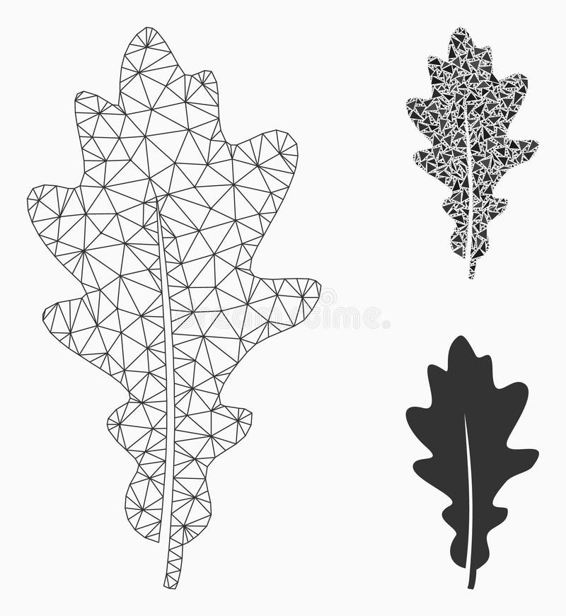 Oak Leaf Vector Mesh Wire Frame Model and Triangle Mosaic Icon Stock ...