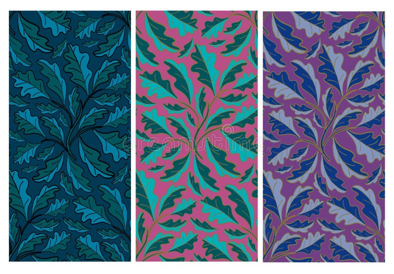 Oak Leaves Seamless Pattern Set Stock Illustration - Illustration of ...