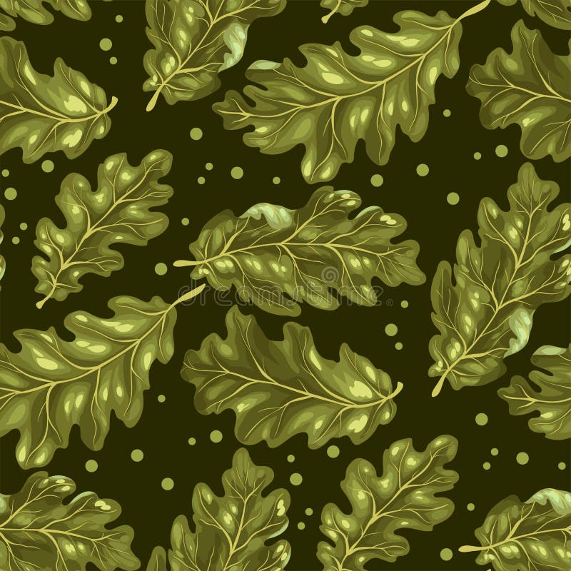 Oak Leaves in Vector Seamless Pattern Stock Illustration - Illustration ...