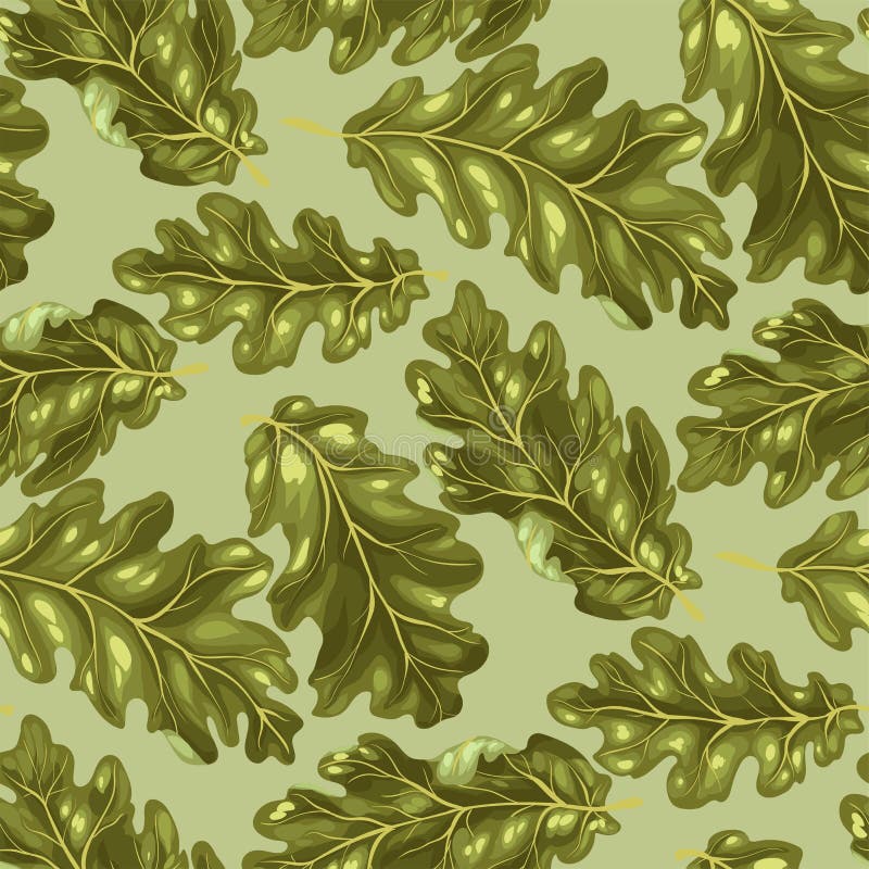Oak Leaves in Vector Seamless Pattern Stock Illustration - Illustration ...