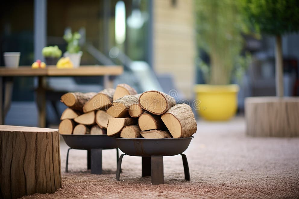 Oak Logs Piled by a Cast Iron Fire Pit Stock Image - Image of wood ...