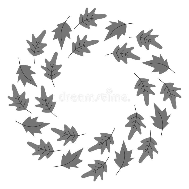 Oak Maple Autumn Leaves Grayscale Circular Frame Border Autumn ...