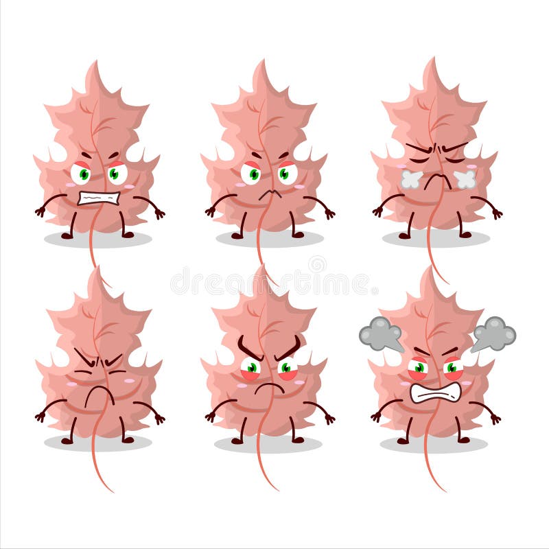 Oak Pink Leaf Cartoon Character with Various Angry Expressions Stock ...
