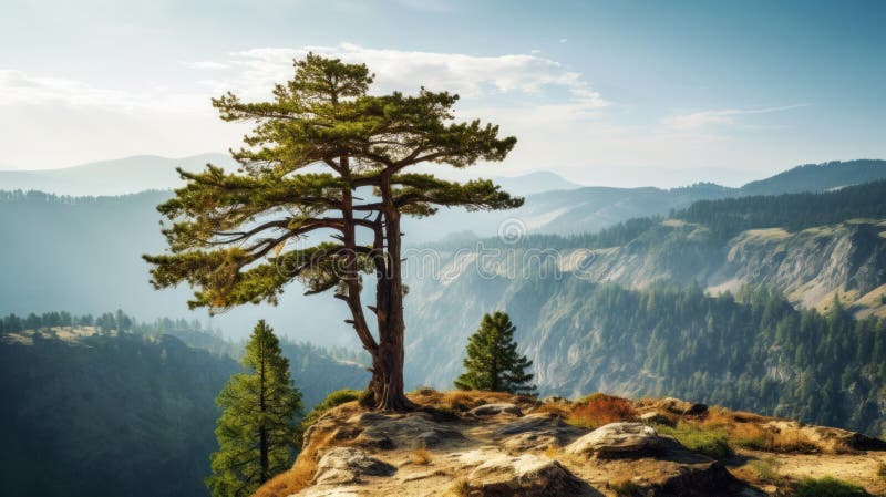 Oak Tree Alone on Mountain Rock Stock Illustration - Illustration of ...