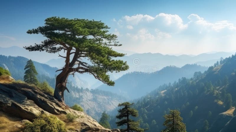 Oak Tree Alone on Mountain Rock Stock Image - Image of nature, mountain ...