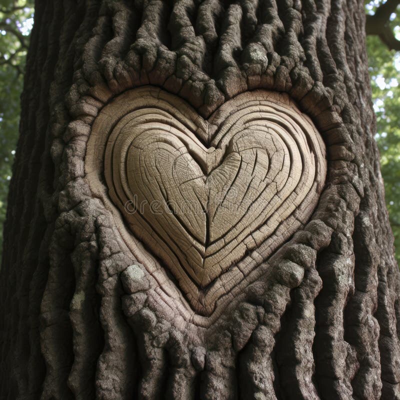 An Oak Tree Bark Exhibiting a Heart Meticulously Etched into it. Ai ...
