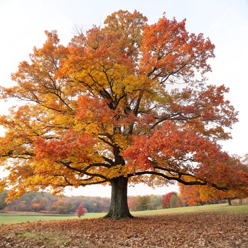 Oak Tree in Fall with Changing Leaves Stock Illustration - Illustration ...