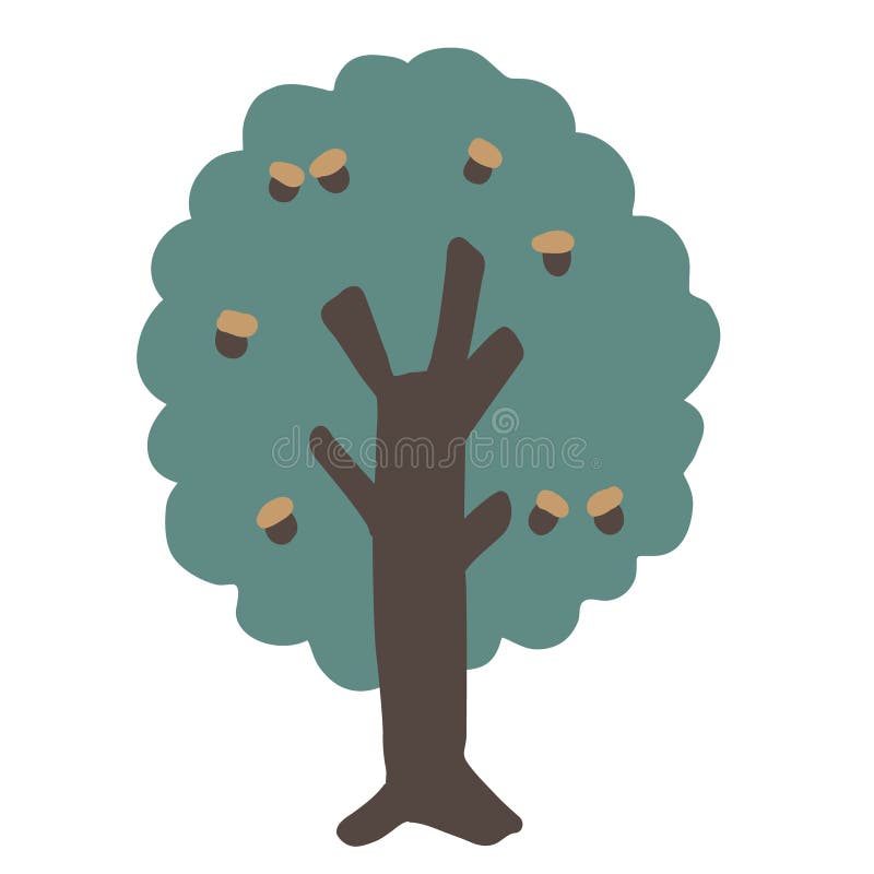 Oak Tree Icon in Doodle Cartoon Style Isolated on White. Forest Hand ...