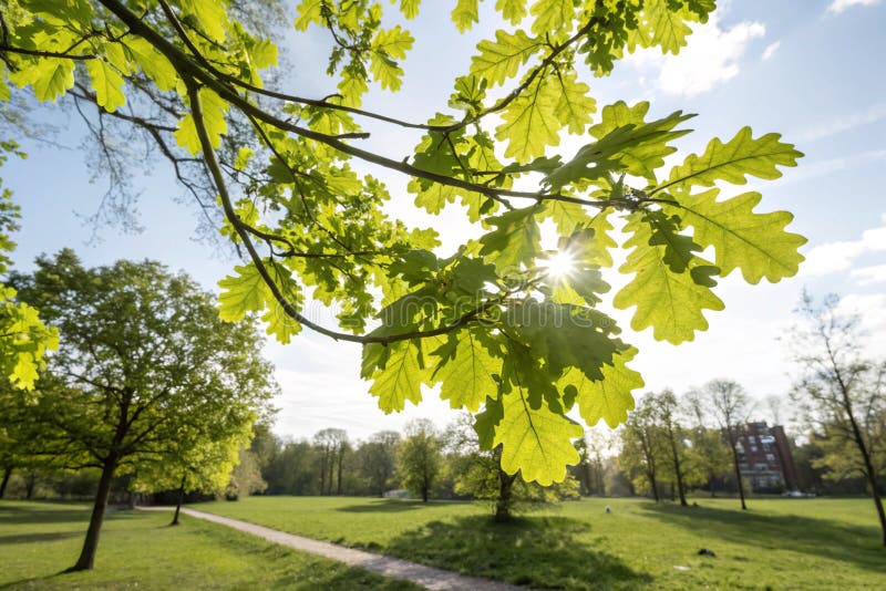 Oak Tree Leaves in Spring Sunlight Stock Illustration - Illustration of ...