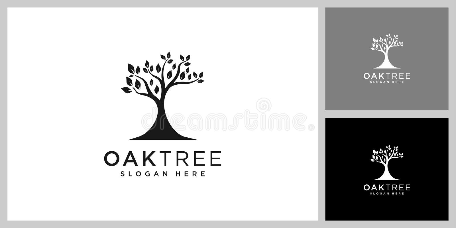 Black Oak Tree Logo and Roots Design Illustration Stock Vector ...