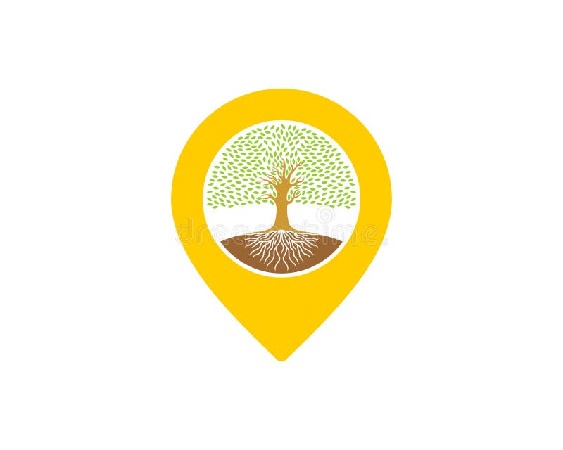 Oak Tree in the Point Location Logo Stock Illustration - Illustration ...