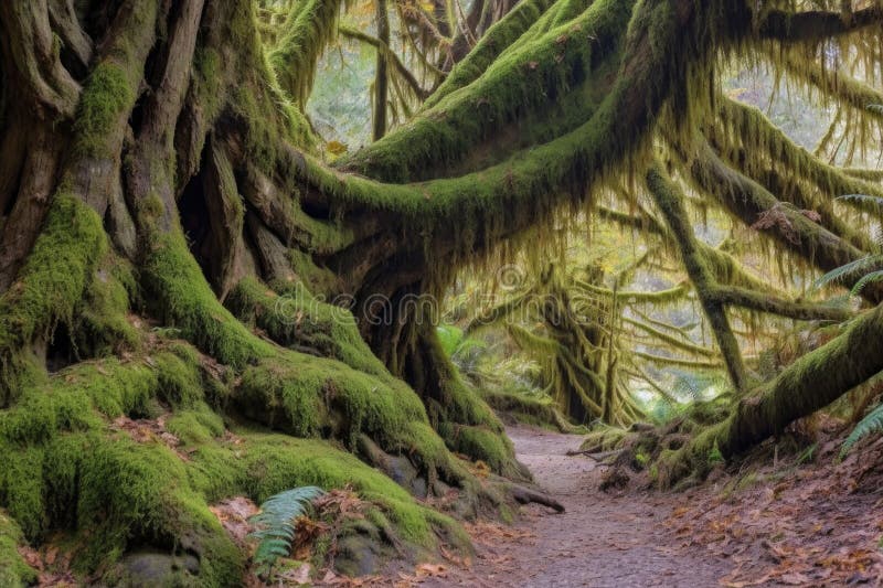 Oak Tree Roots Intertwined with Moss and Ferns Stock Illustration ...