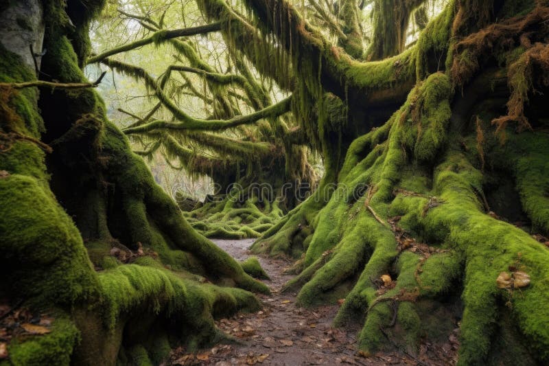 Oak Tree Roots Intertwined with Moss and Ferns Stock Image - Image of ...