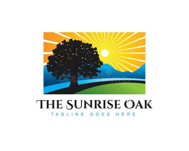 Oak Tree with Sunrise Landscape Backgound Stock Vector - Illustration ...