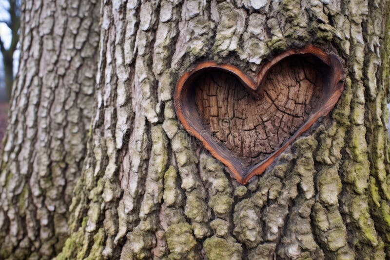 Oak Tree Trunk with Heart-shaped Knot in Bark Stock Illustration ...