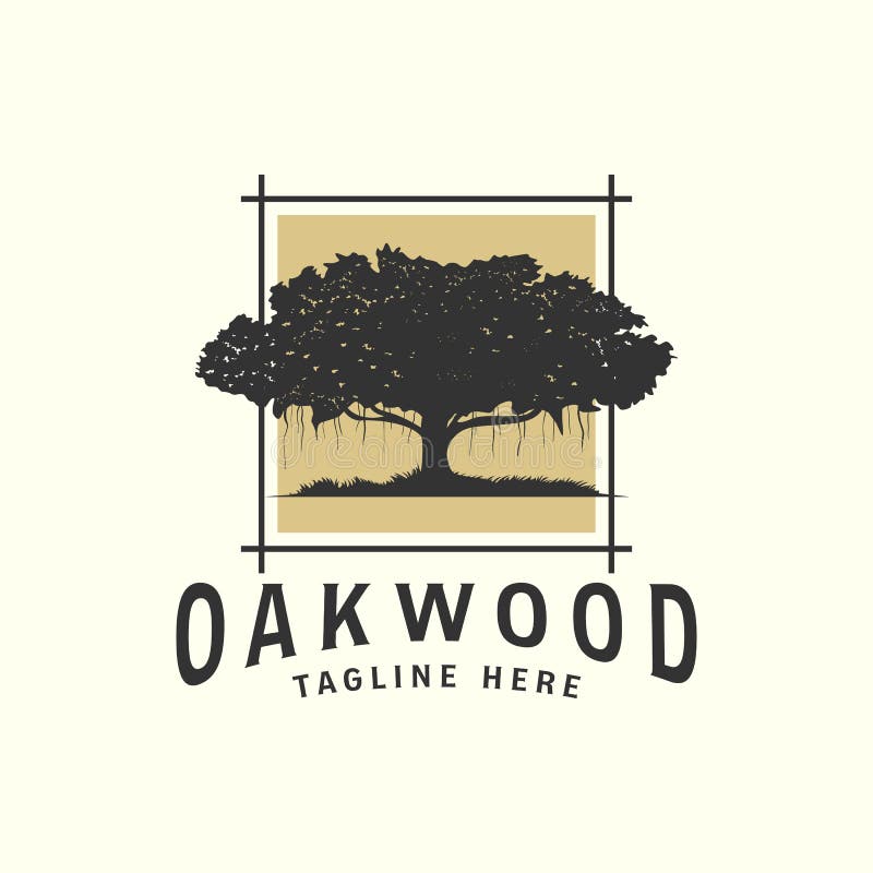 Oak Tree with Vintage Style Logo Vector Design Illustration, Emblem ...