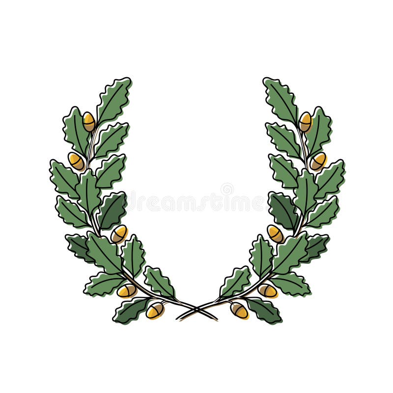 Oak Wreath, Two Branches, Colorful Vector Illustration Stock Vector ...