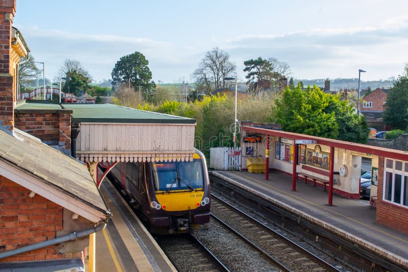 OAKHAM, RUTLAND, ENGLAND- 3 April 2021: Oakham Train Station with a ...