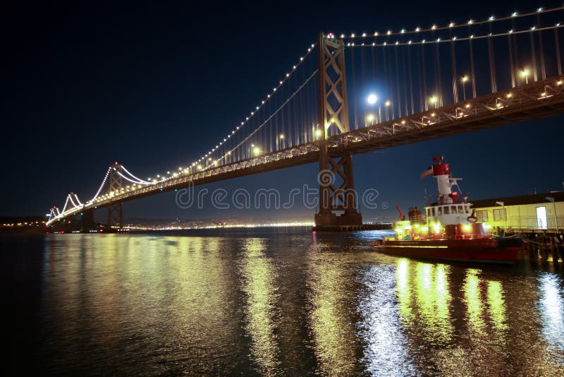 Oakland Bay Bridge in San Francisco at Night Editorial Photography ...