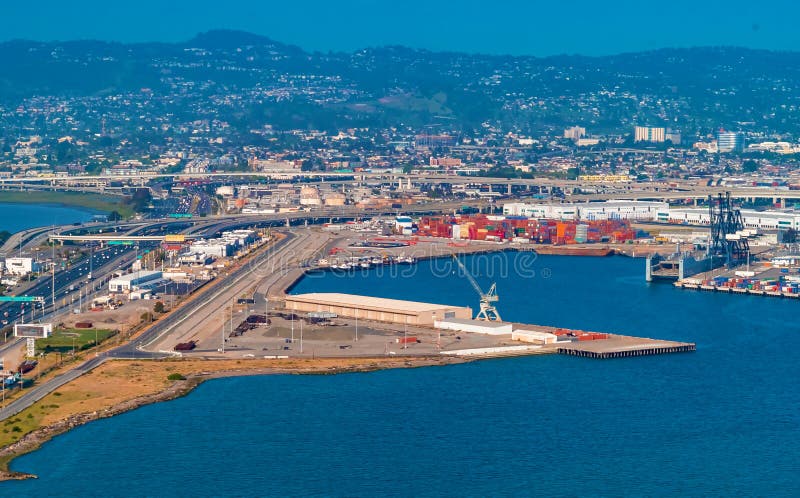 Oakland Harbor Highway in Aerial View Stock Image - Image of terminal ...