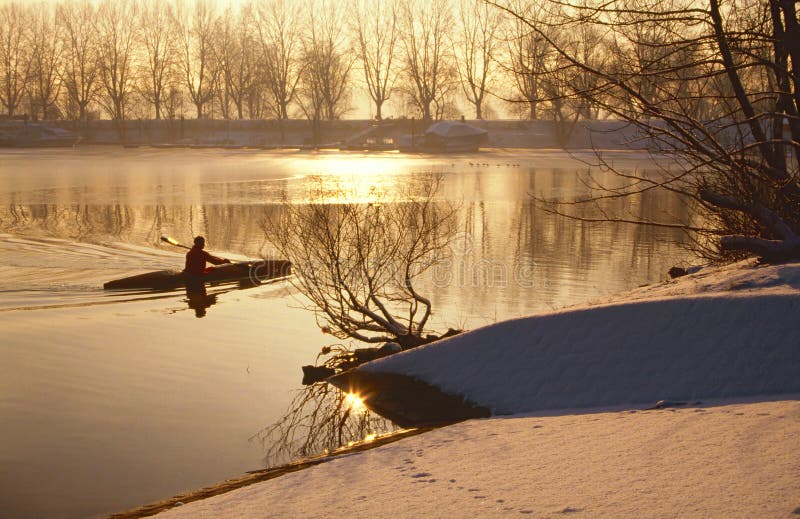 The Cold Lake, Forest and Snow Mountains in Canada Stock Image - Image ...