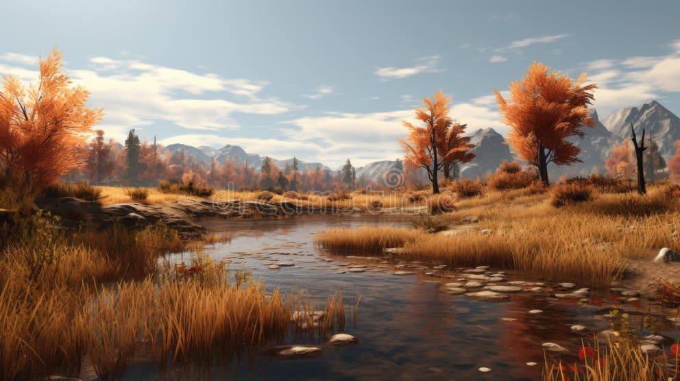 Oasis Autumn Splendor: Realistic Rendering of Fall Landscape Stock ...