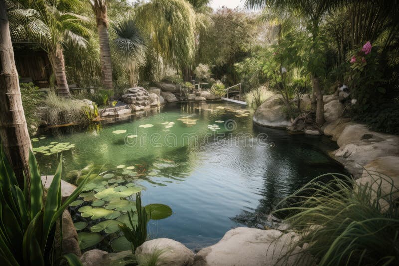 Oasis with Clear, Fresh Water and Unique Aquatic Plants Stock ...