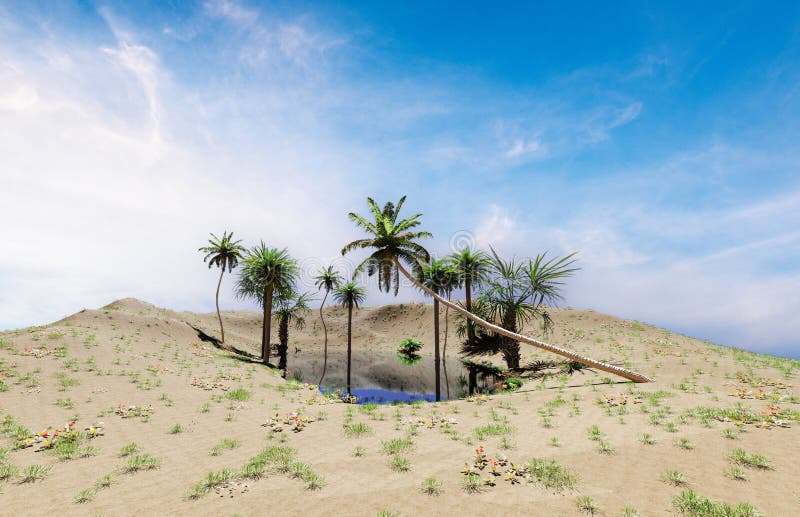 Oasis in Desert with Blue Sky Day Design Stock Illustration ...
