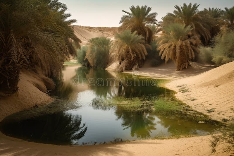 Oasis in the Desert - Generative AI Stock Illustration - Illustration ...