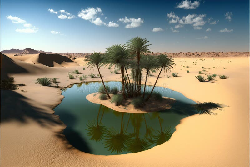 Oasis in the desert stock illustration. Illustration of copy - 267511051