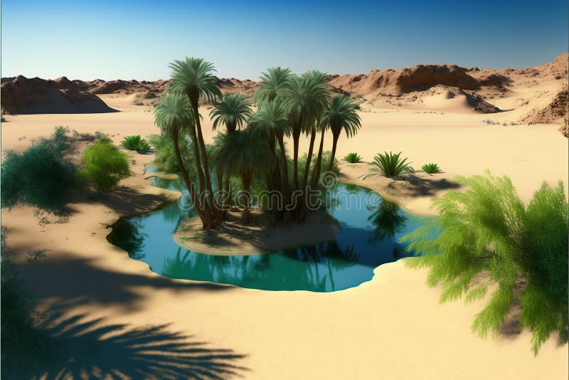 Oasis in the desert stock illustration. Illustration of shape - 267511116