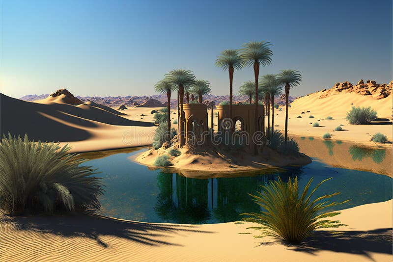 Oasis in the desert stock illustration. Illustration of space - 267511126