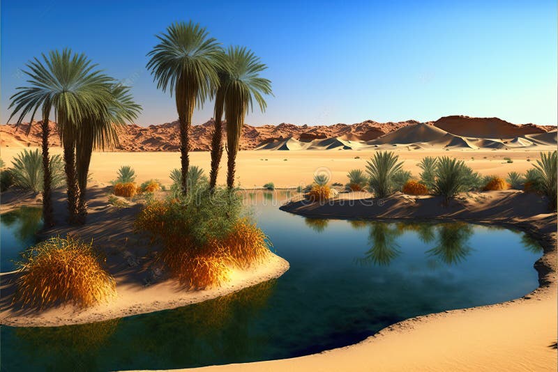 Oasis in the desert stock illustration. Illustration of tropical ...