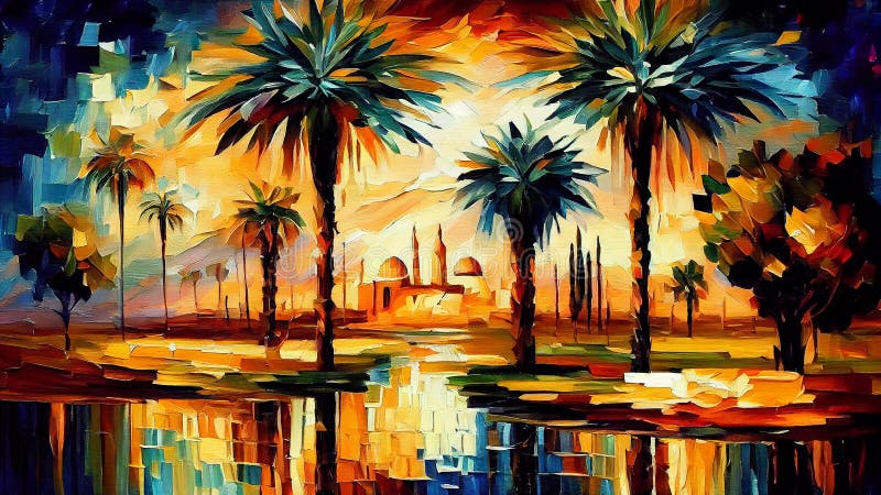 An Oasis in a Desert Landscape with a Beautiful Array of Palm Trees ...