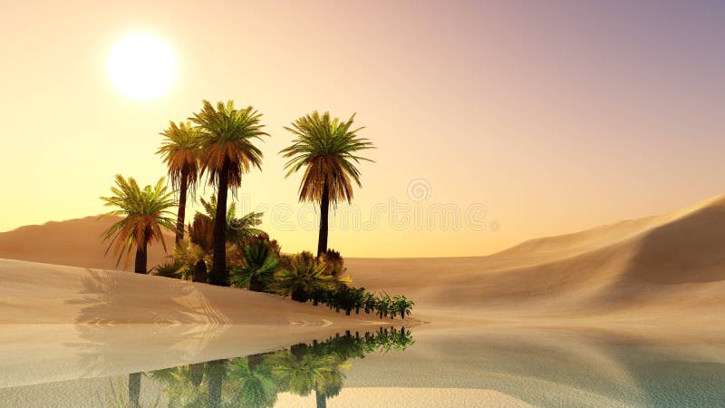 Oasis in the desert sand stock illustration. Illustration of ...