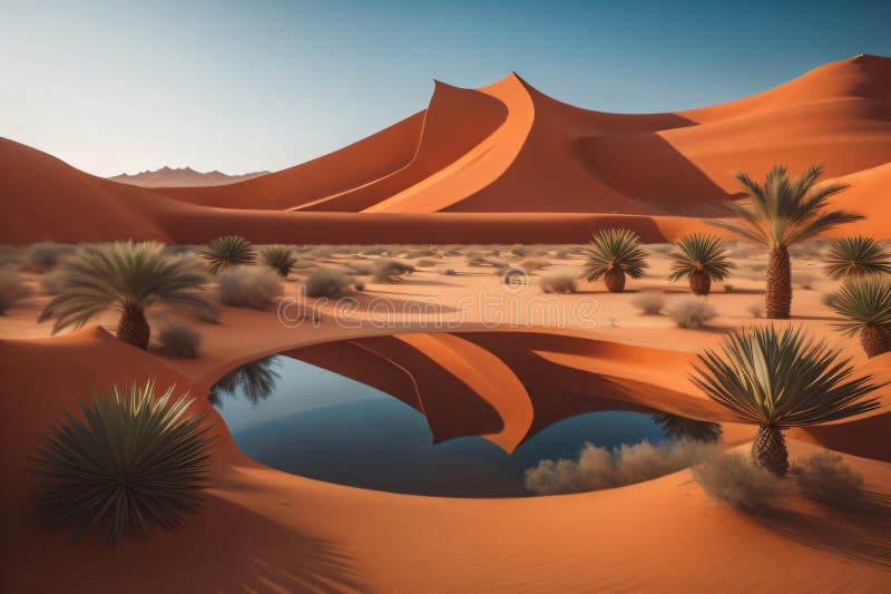 Oasis in the Middle of Desert, Sand, Palm, Stock Illustration ...