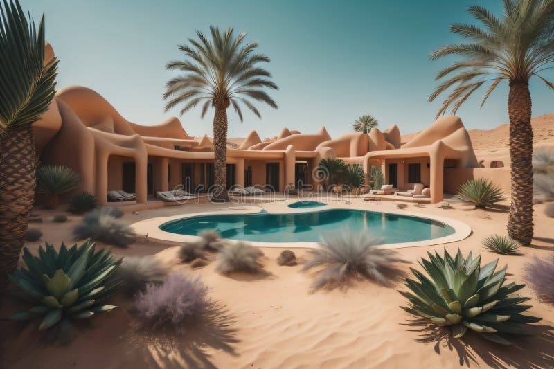 Oasis in the Middle of Desert, Sand, Palm, Stock Illustration ...