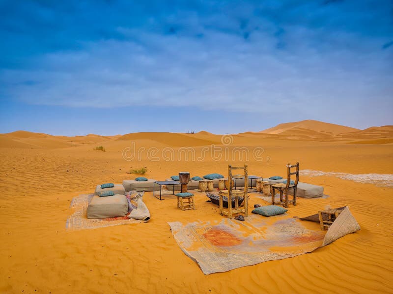 Oasis of Rest in the Desert. a Table with Chairs on Arabic Carpet Stock ...