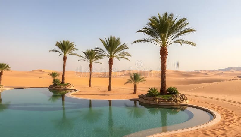 Oasis Serenity: Desert Pool Paradise Stock Illustration - Illustration ...