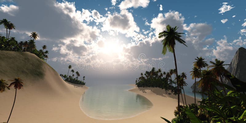 Oasis. Sunset in the Desert. Stock Photo - Image of sunlight, arid ...