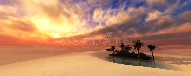 Oasis. Sunset in the Desert. Stock Photo - Image of sunlight, arid ...