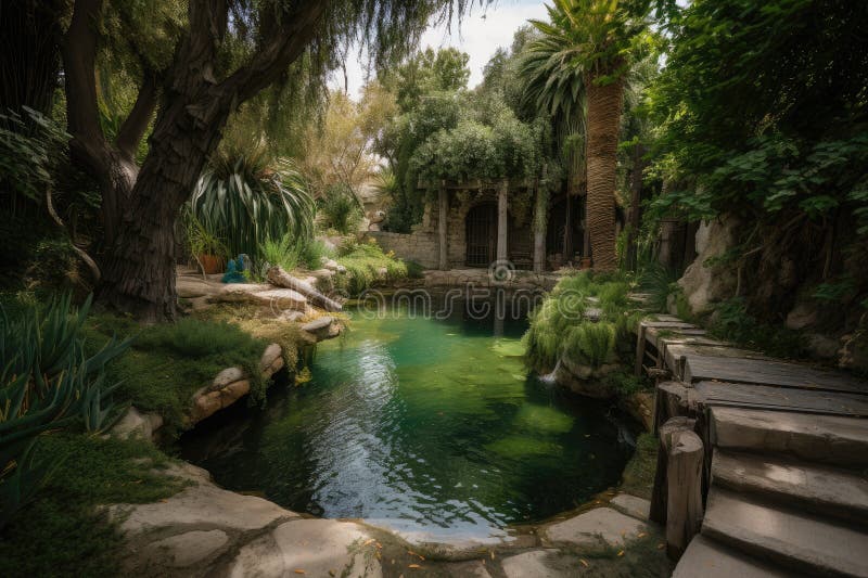 Oasis, with Water Flowing from the Spring and into a Pool, Surrounded ...