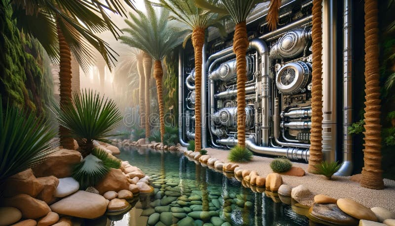 Oasis Where Natural Elements Like Palm Trees Blend Seamlessly with ...