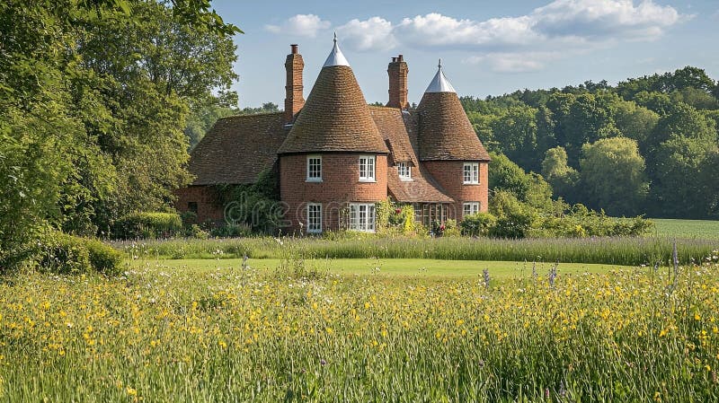 English Oast House Exterior in Kent Stock Illustration - Illustration ...