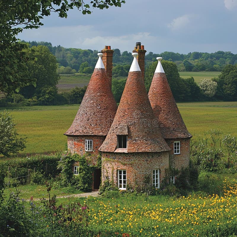 English Oast House Exterior in Kent Stock Illustration - Illustration ...