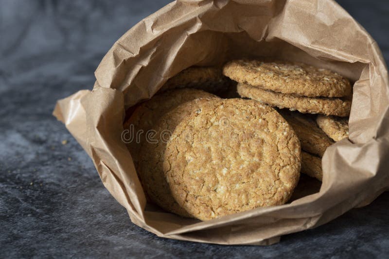 Oat Biscuits Cookies in a Brown Paper Bag. Eco Friendly Packaging Stock ...