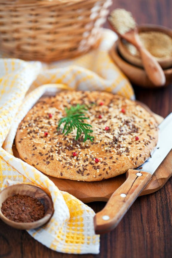 Oat Bran and Flax Seed Flatbread Stock Image - Image of food, bran ...