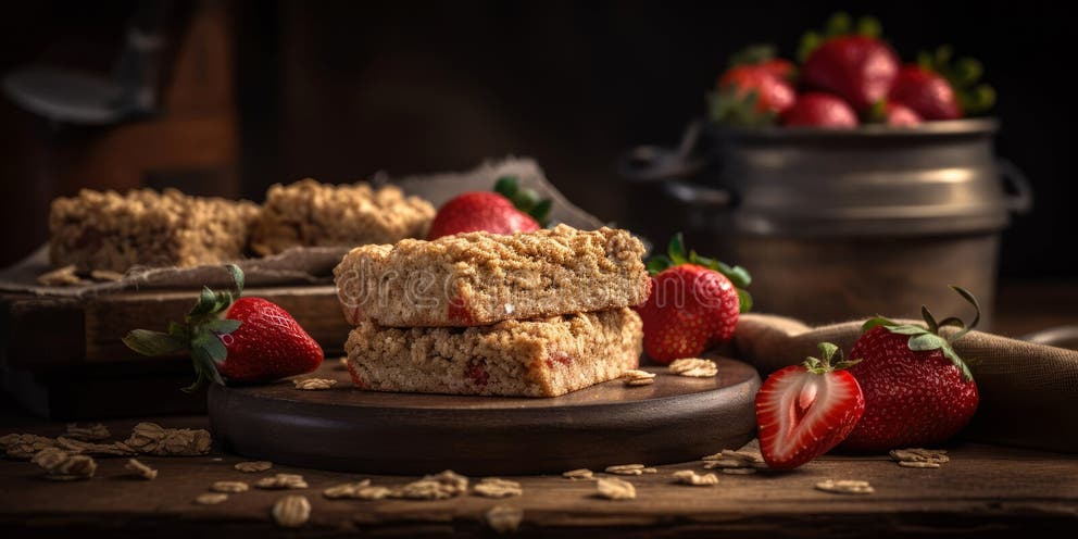 Oat Cake Pieces with Strawberries Stock Illustration - Illustration of ...
