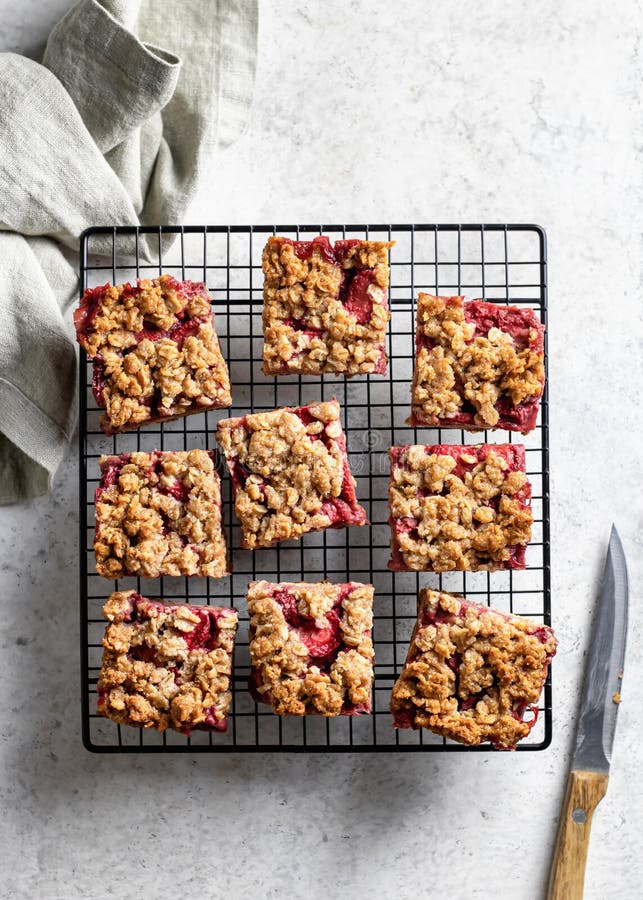 Oat Crumble Strawberry Bars on the Table Top View Flat Lay Stock Photo ... Oat Crumble Strawberry Bars on the Table Top View Flat Lay Stock Photo ...