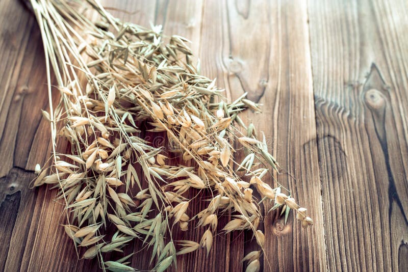 Oat Ears on Wooden Table, Top View Stock Image - Image of cereal, field ...